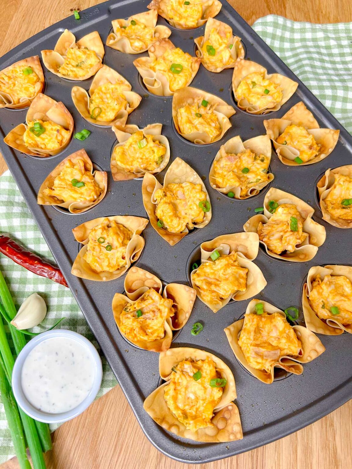 Buffalo Chicken Wonton Cups - fed by sab